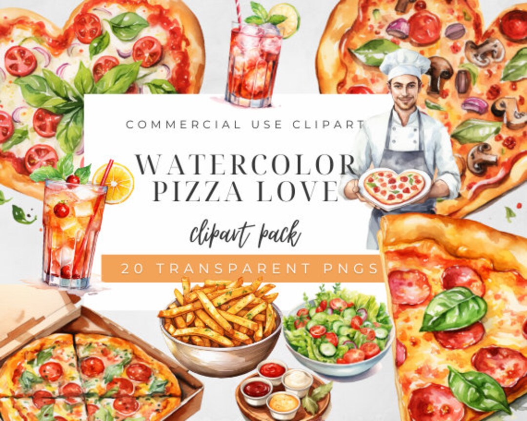 Heart-shaped Pizza Clipart, Watercolor Love, Valentine's Day ...