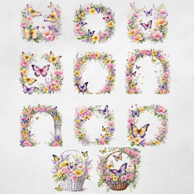 23 Watercolor Flowers and Butterfly Clipart, Watercolour Butterflies ...