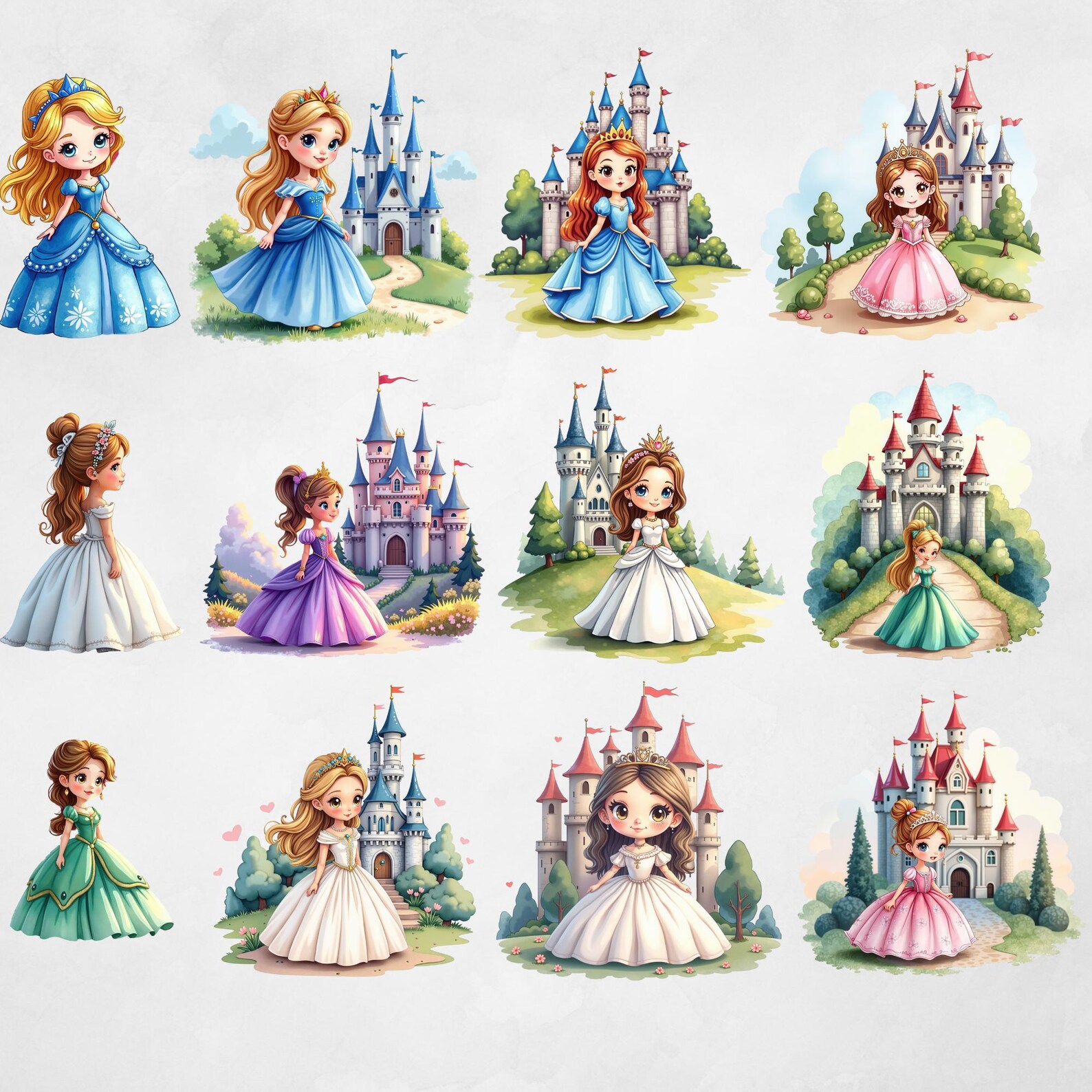 Watercolor Cute Princess Castle Clip Art, Fairytale Clipart, Nursery ...