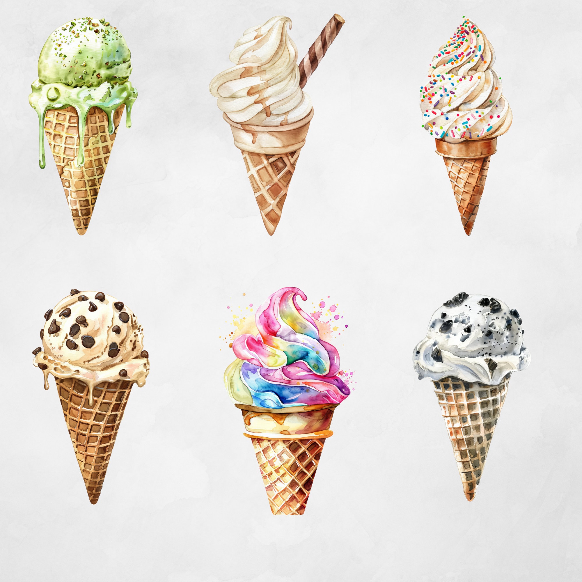 Watercolor Ice Cream Clipart, Sweet Dessert PNG, Watercolour Food Clip ...