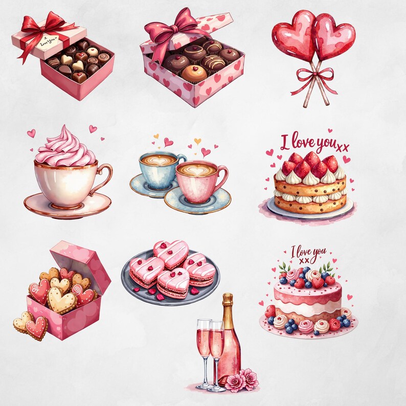 Watercolor Valentines Candy Shop Clipart, Watercolour Sweet Treats Gift ...