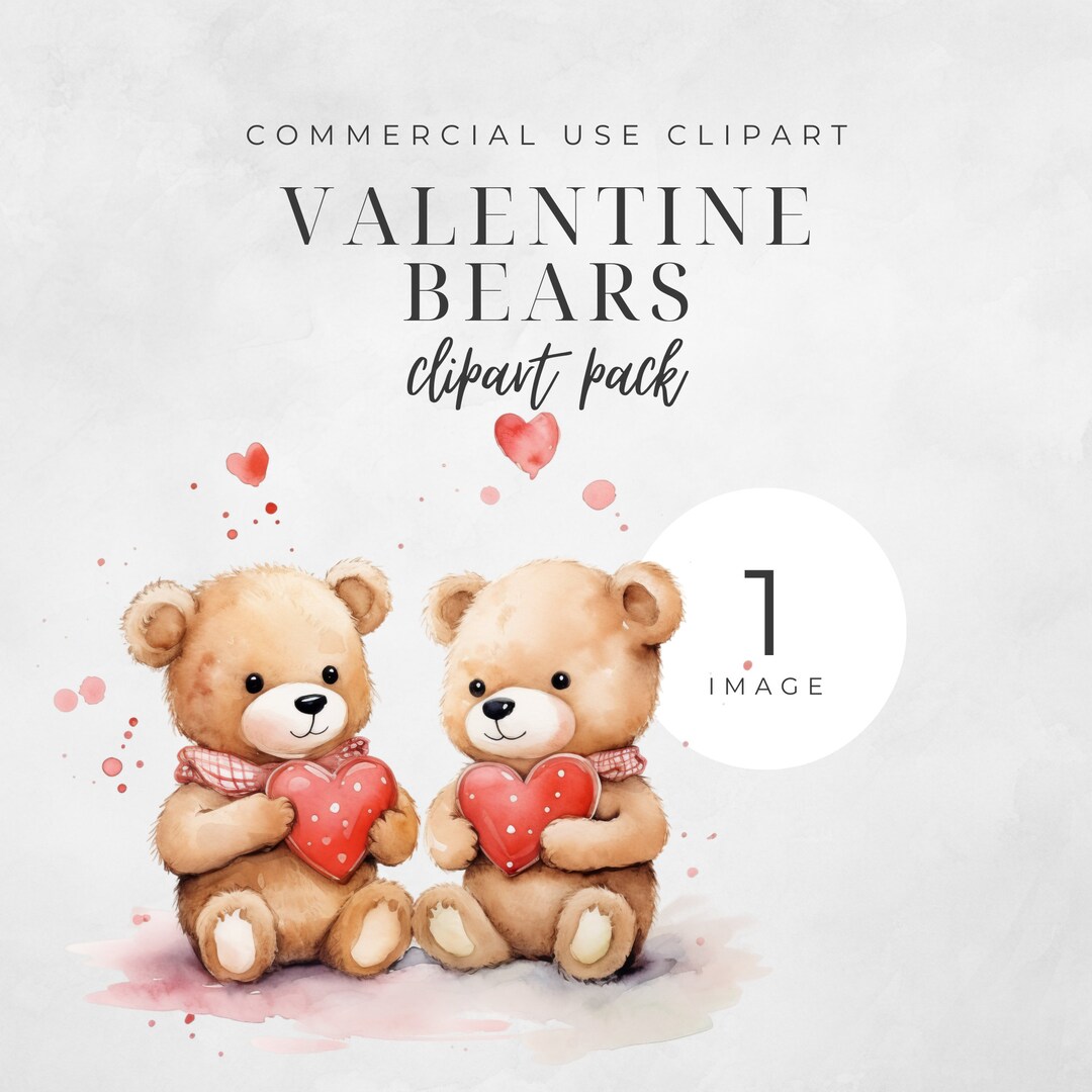 Cute Bear Clipart, Watercolor Bears, Valentine's Day, Romantic ...