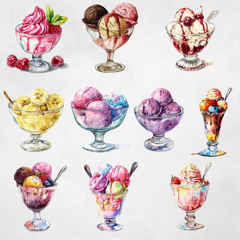 Watercolor Ice Cream Clipart, Sweet Dessert PNG, Watercolour Food Clip ...