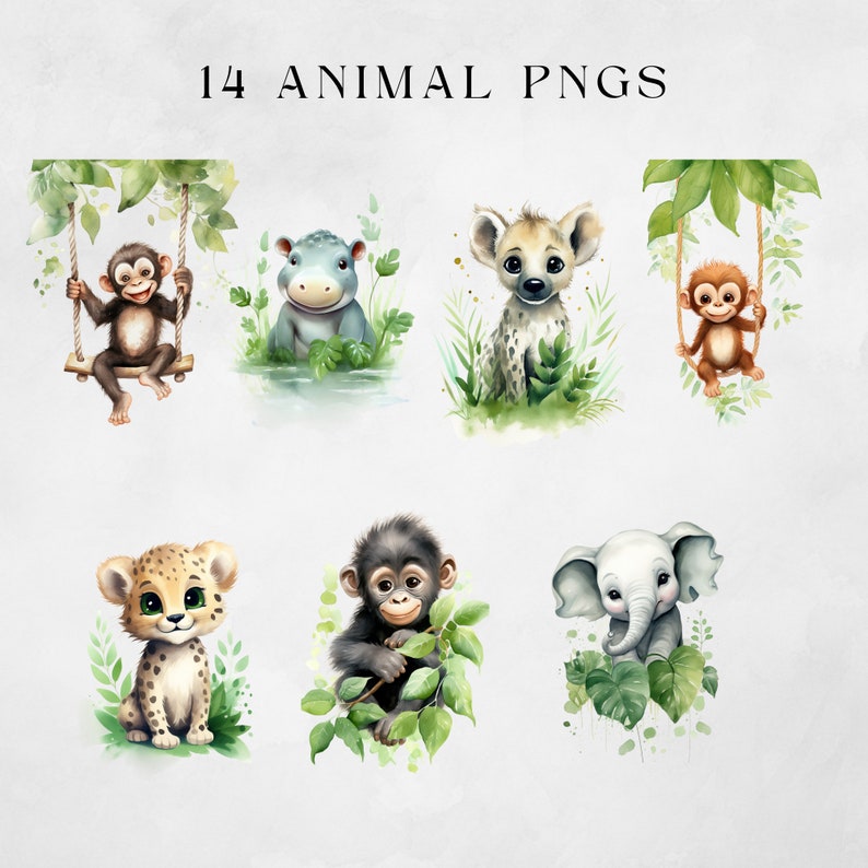 Watercolor Safari Animals PNG, Commercial Use, Safari Nursery Clipart ...