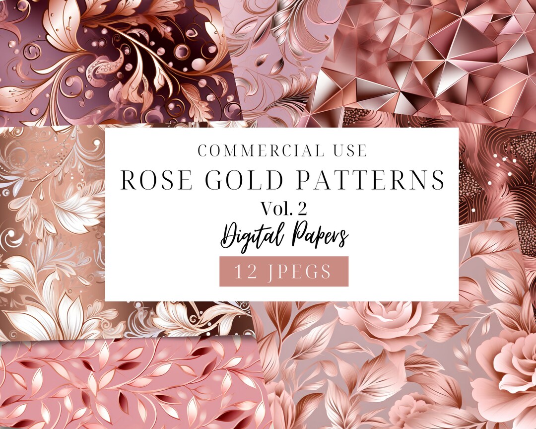Rose Gold Pattern Digital Paper, JPEG Metallic Digital Background ...