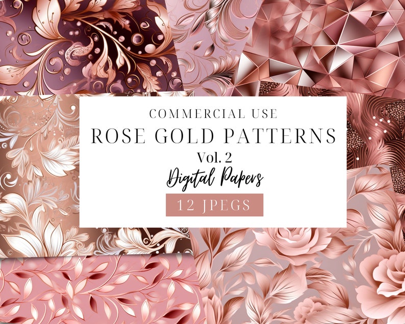 Rose Gold Pattern Digital Paper, JPEG Metallic Digital Background ...