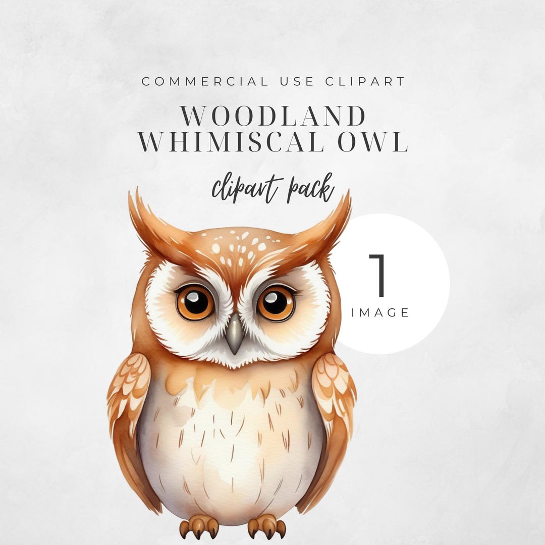 Watercolor Owl Clip Art, Whimsical Owl PNG, Watercolour Woodland Animal ...