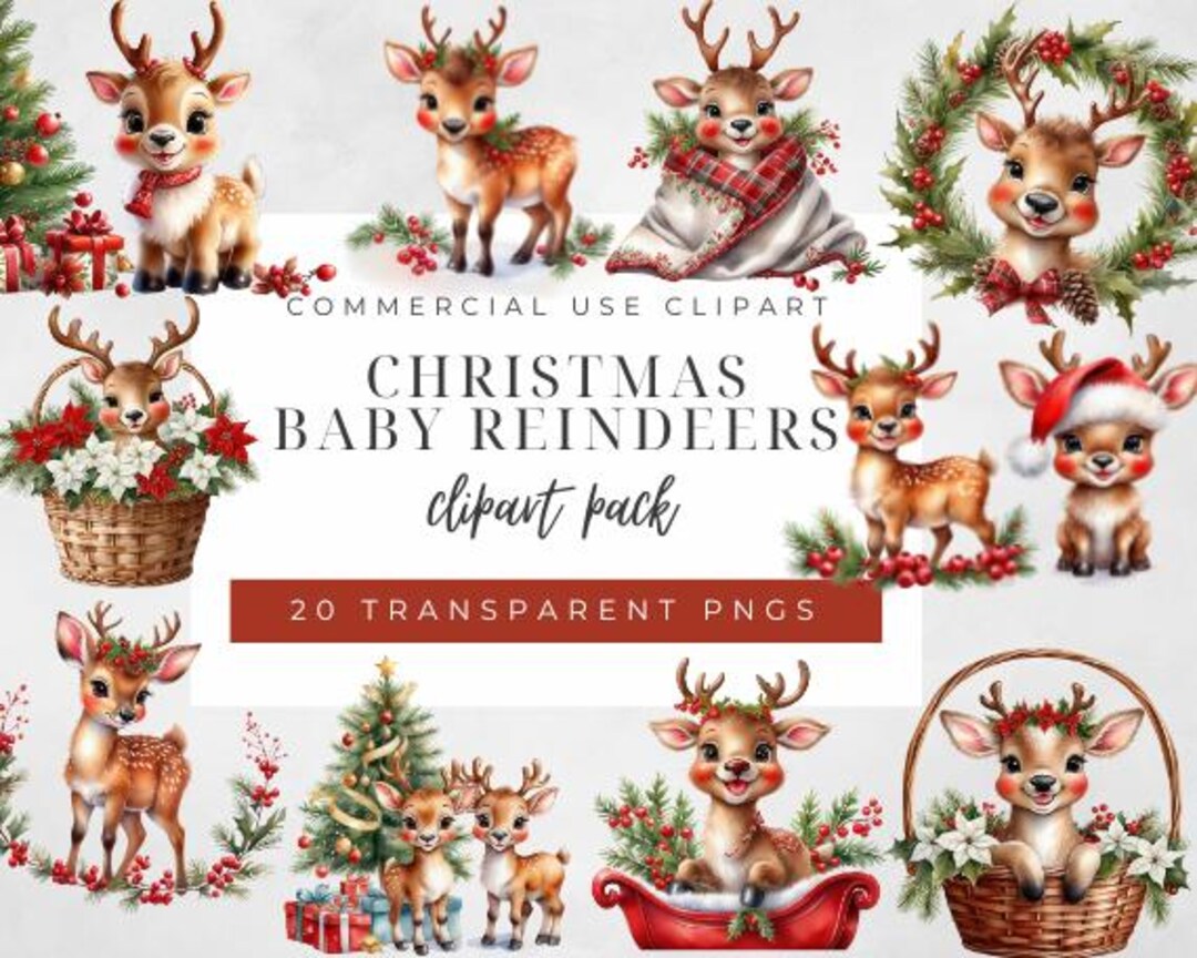 20 Cute Watercolor Reindeer Clipart, Christmas Animal Clip Art ...