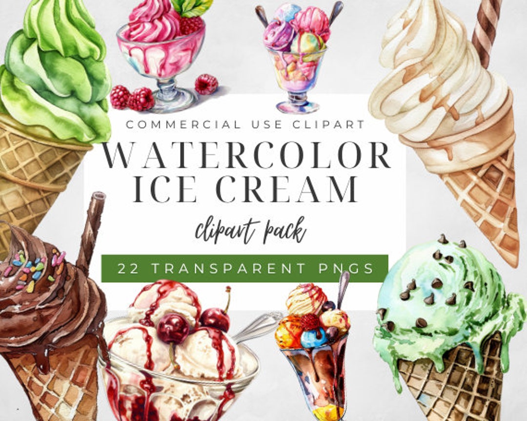 Watercolor Ice Cream Clipart, Sweet Dessert PNG, Watercolour Food Clip ...