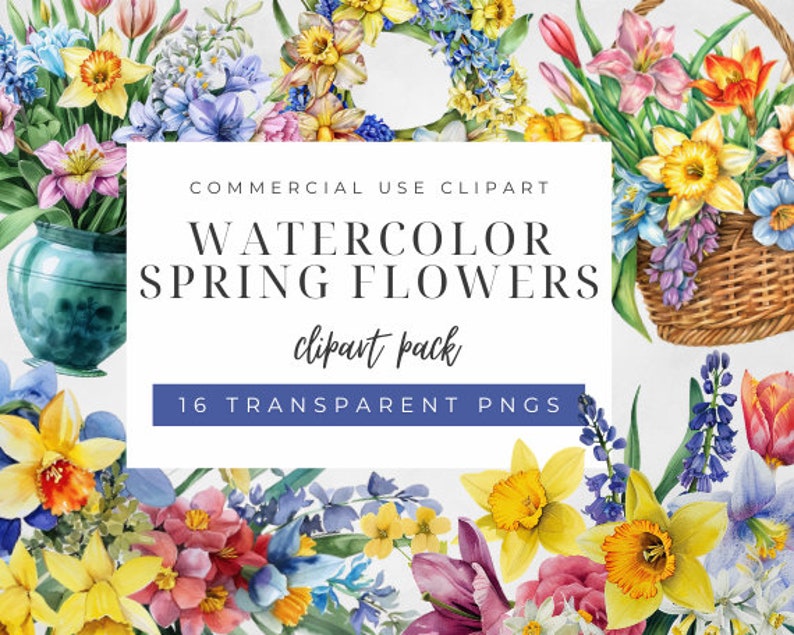 Watercolor Spring Flower Clipart, Spring Floral Graphics, Watercolour ...