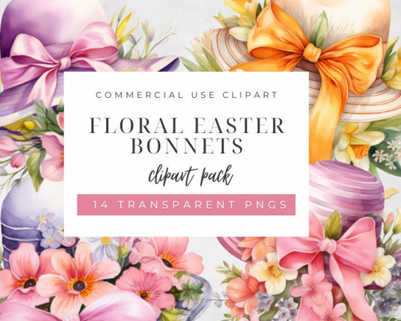Easter Bonnet Clipart, Watercolor Hats, Easter Florals, Spring Graphics ...