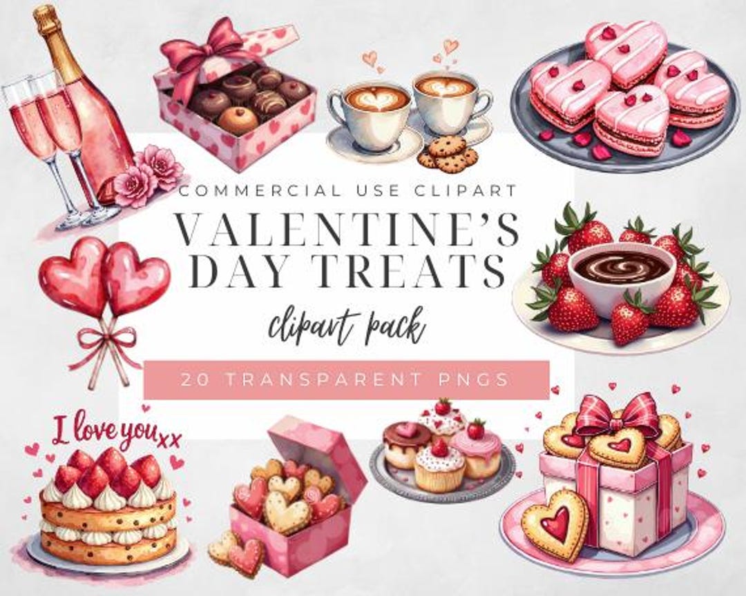 Watercolor Valentines Candy Shop Clipart, Watercolour Sweet Treats Gift ...