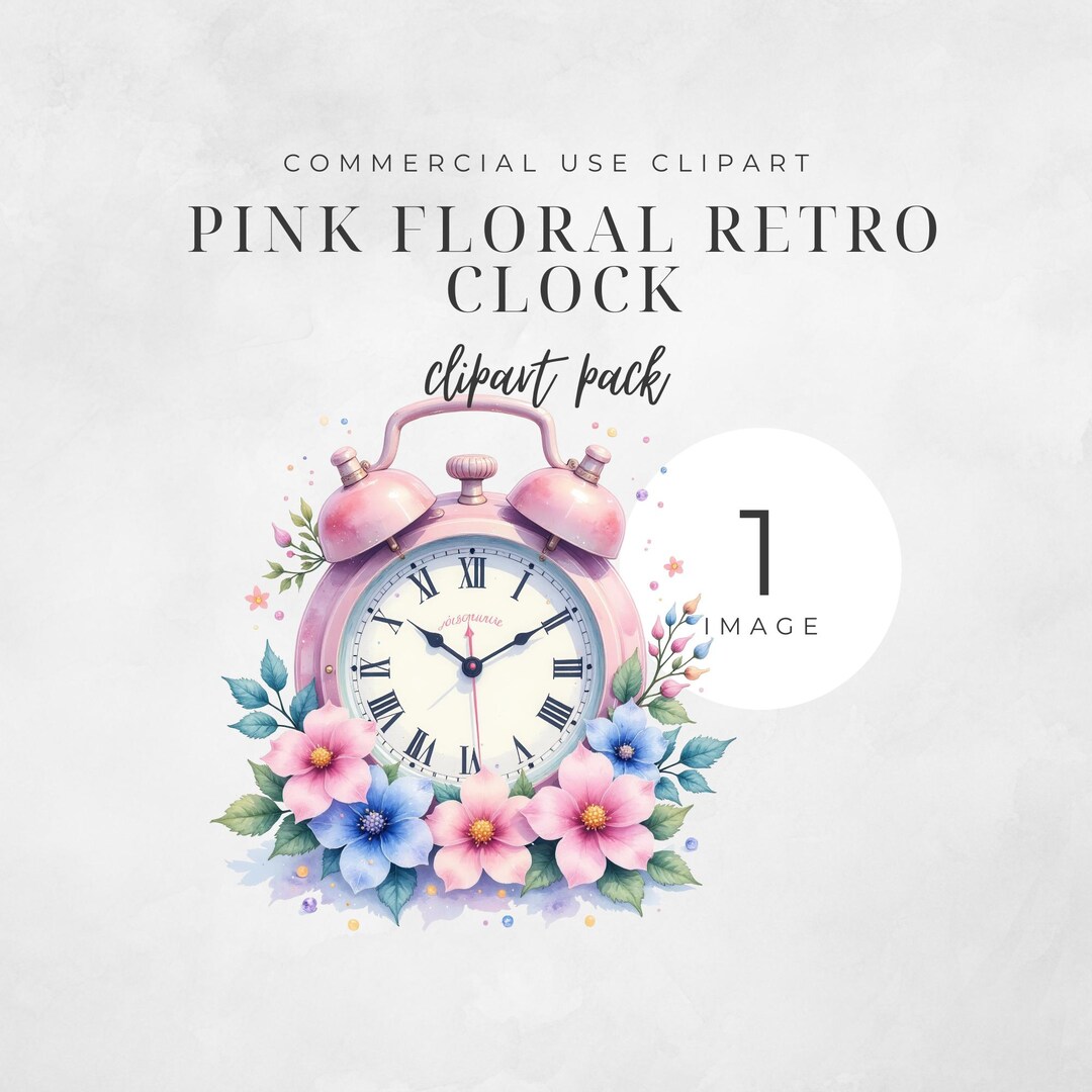 Watercolor Pastel Pink Floral Clock Clipart, Classic Flower Clock ...