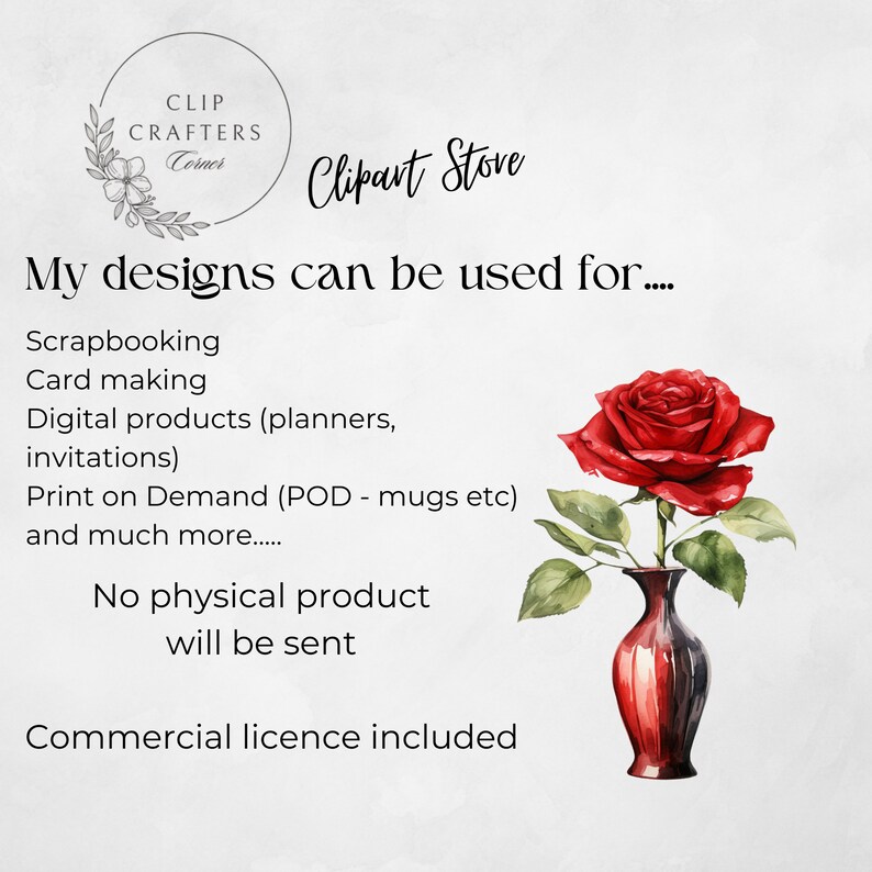 Watercolor Red Rose Clipart, Floral PNG, Valentines Day, Romantic ...