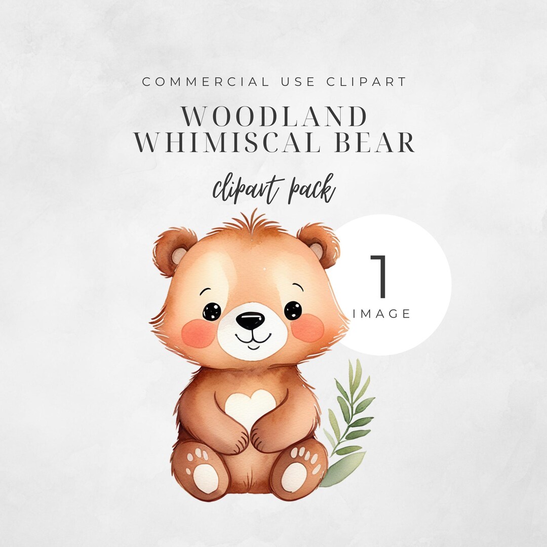 Watercolor Woodland Bear PNG Clipart, Whimsical Bear Forest Animal Clip ...