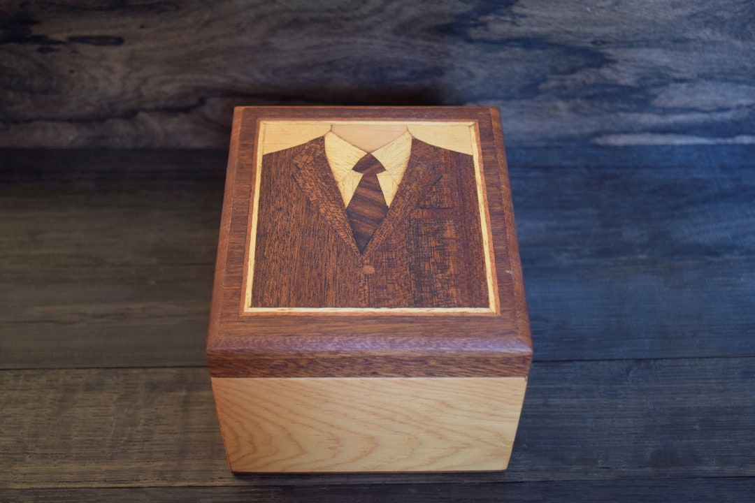 Wooden Tie Box With Marquetry, Wooden Mosaic, Intarsia, Wood Art, Wood ...
