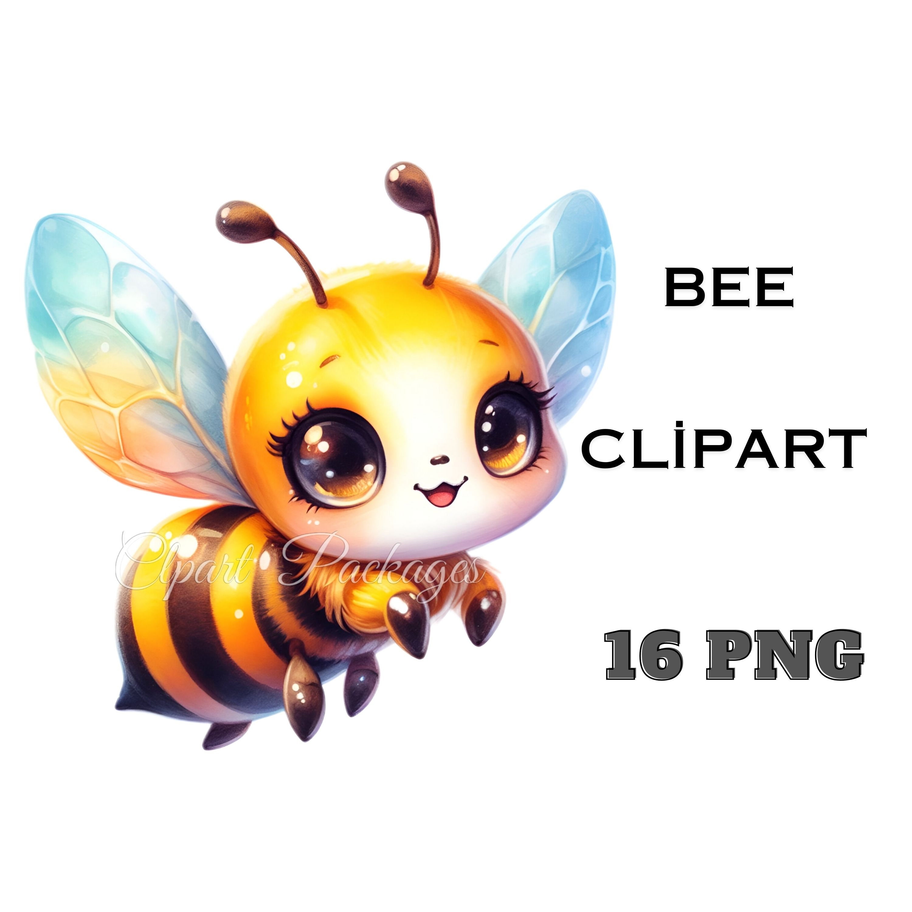 Cute Bee 16 PNG Bundle Watercolor Chibi Style, Bee Clipart, Digital ...