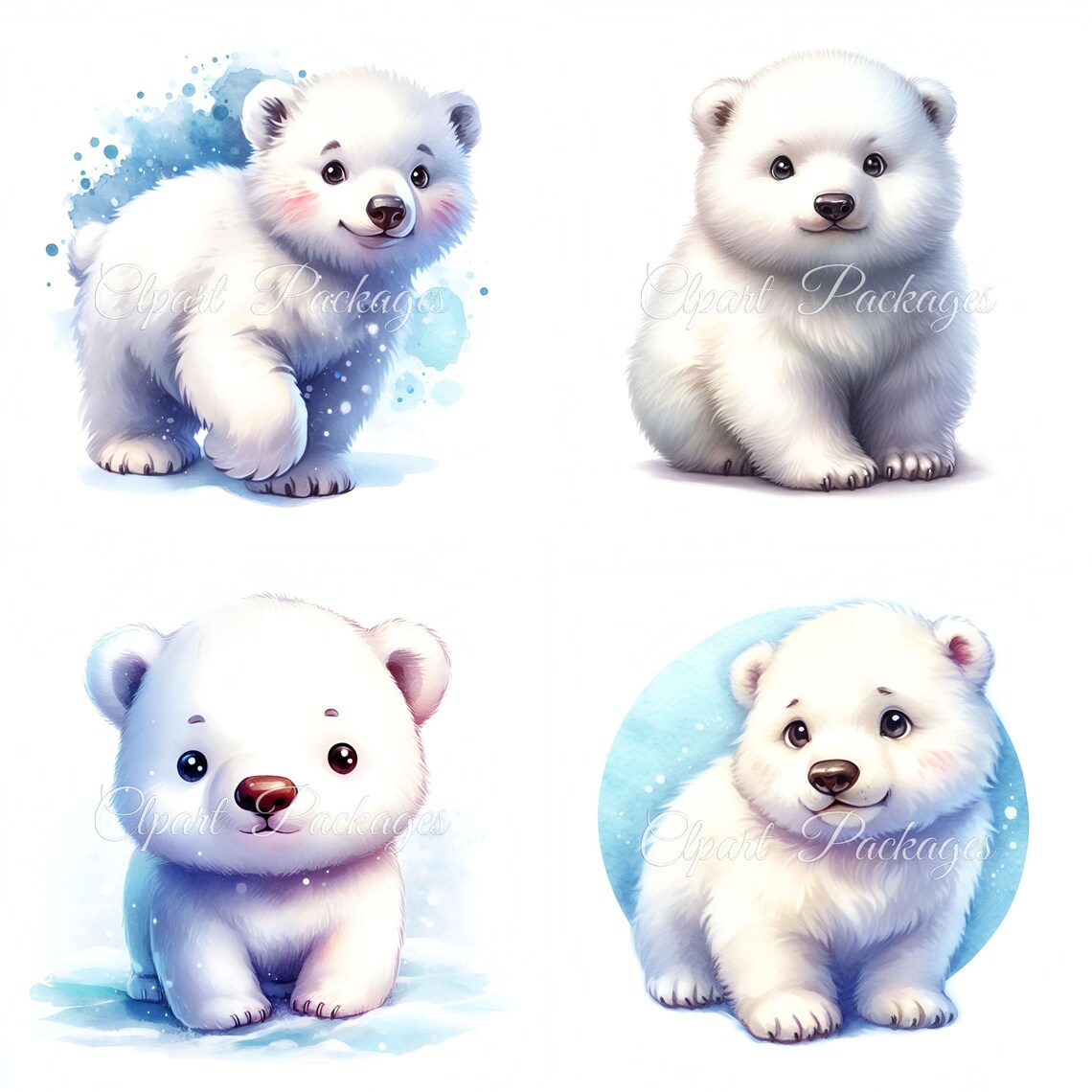 Chibi Style Polar Bear Clipart 16 PNG Bundle, Winter Clipart Bear ...