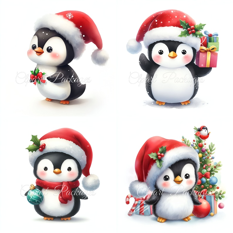Christmas Penguin Clipart 16 PNG Bundle Cute Penguin Winter Clipart ...