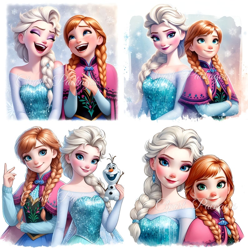 Elsa and Anna Frozen Watercolor Digital Design 16 PNG File for ...