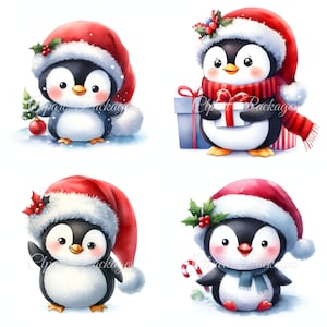 Christmas Penguin Clipart 16 PNG Bundle | Cute Penguin | Winter Clipart ...
