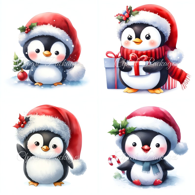 Christmas Penguin Clipart 16 PNG Bundle Cute Penguin Winter Clipart ...
