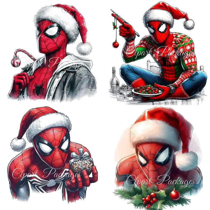 Christmas Spiderman Clipart 8 PNG Digital Images for for Holiday ...
