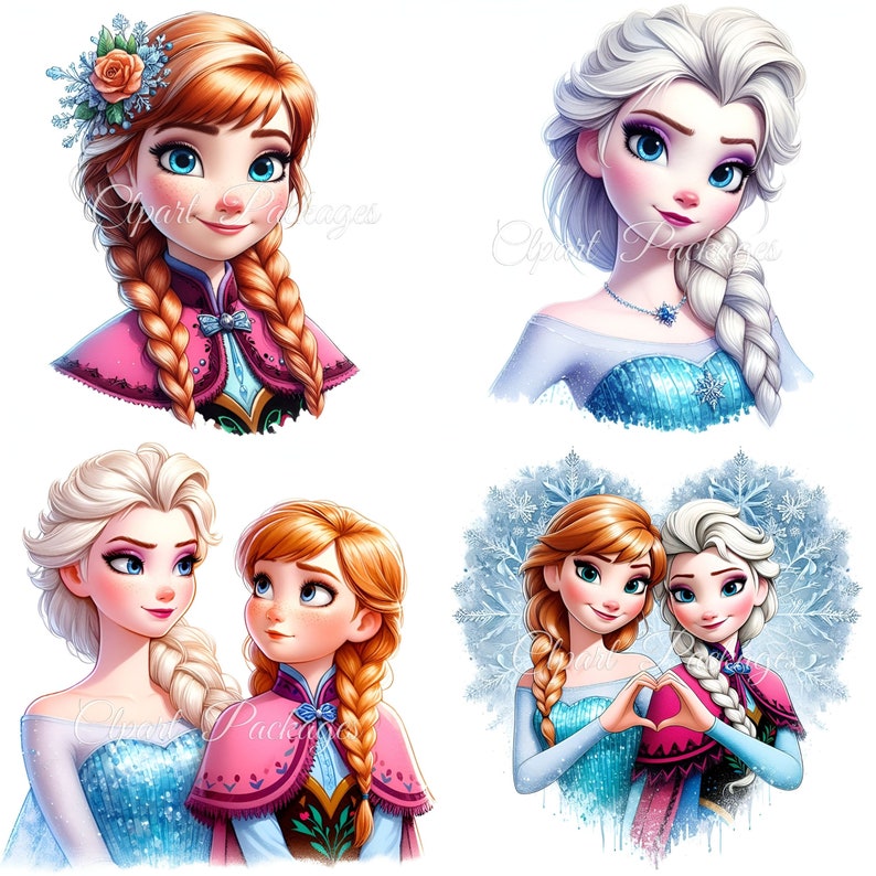 Elsa y Anna Frozen Acuarela Diseño digital 16 Archivo PNG para ...