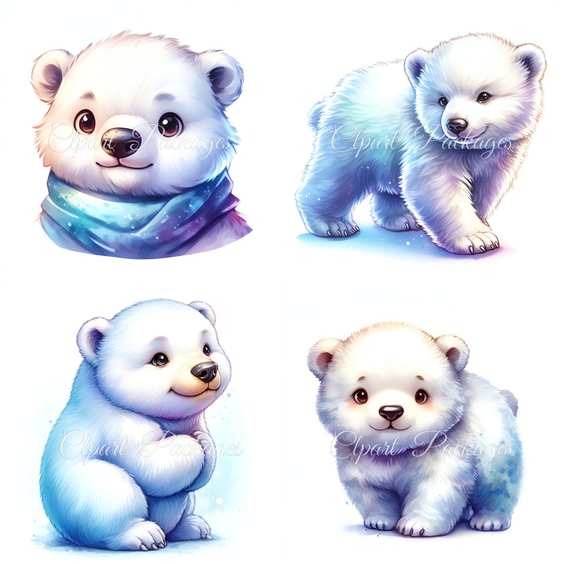 Chibi Style Polar Bear Clipart 16 PNG Bundle, Winter Clipart Bear ...
