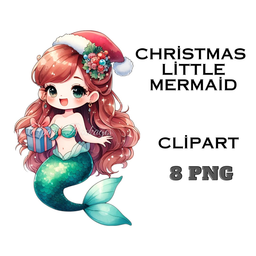 Christmas Little Mermaid Clipart 8 PNG Digital Images for for Holiday ...