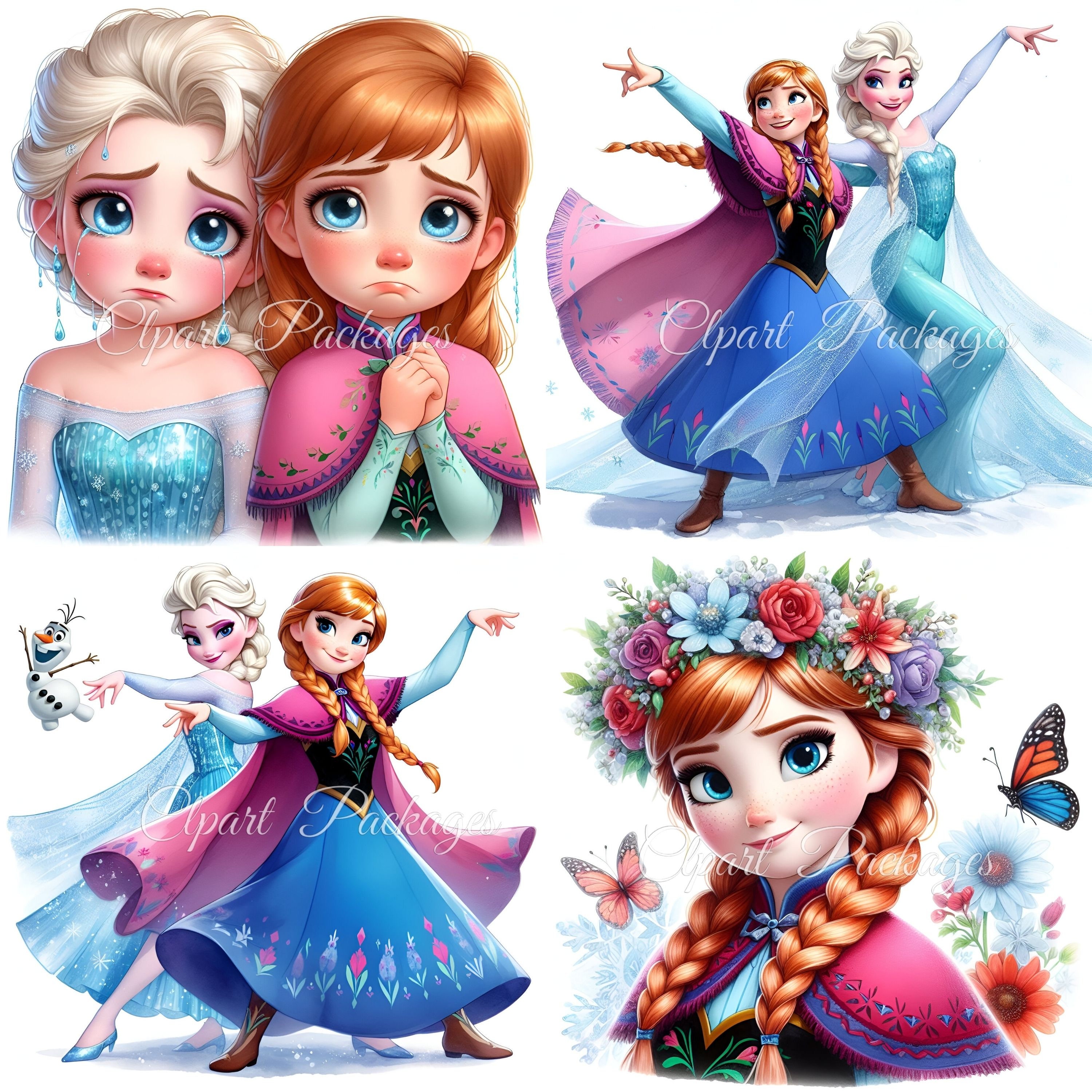 Elsa and Anna Frozen Watercolor Digital Design 16 PNG File for ...