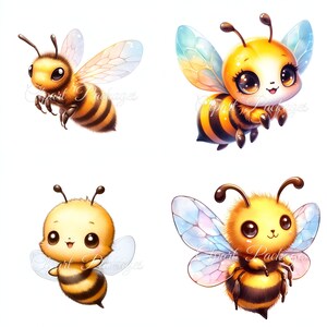 Cute Bee 16 PNG Bundle - Watercolor Chibi Style, Bee Clipart, Digital ...