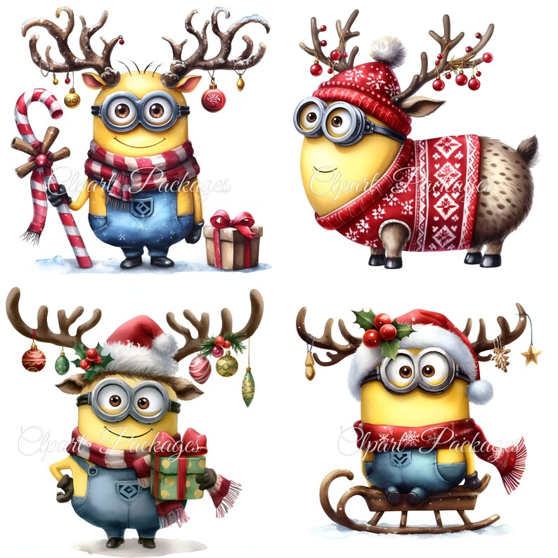 Christmas Reindeer Minions 8 PNG Clipart- Christmas Sublimation,cutting ...