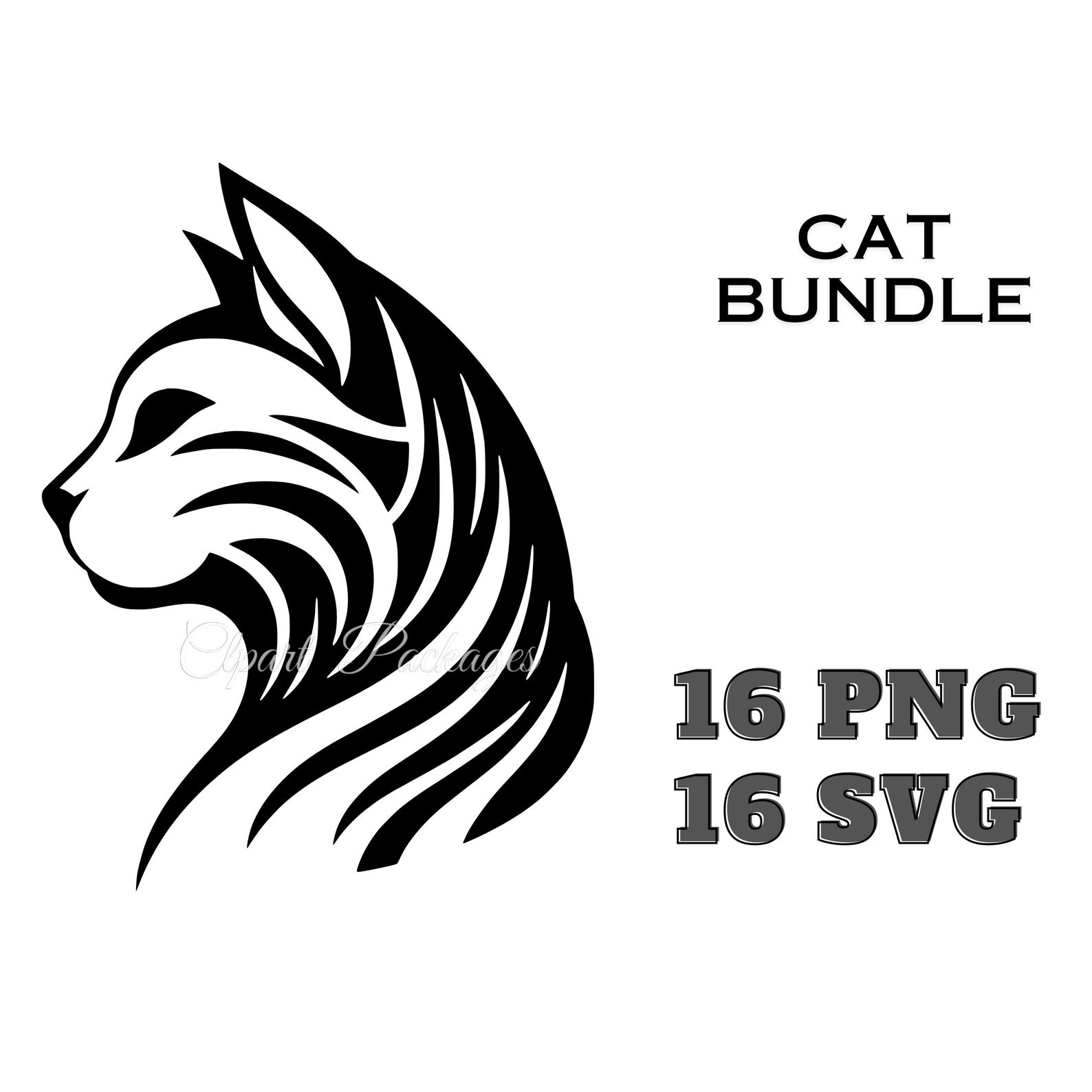 Cat Silhouette cat 16 Svg-16 Png cat Head SVG cat Face SVG cat Cut ...