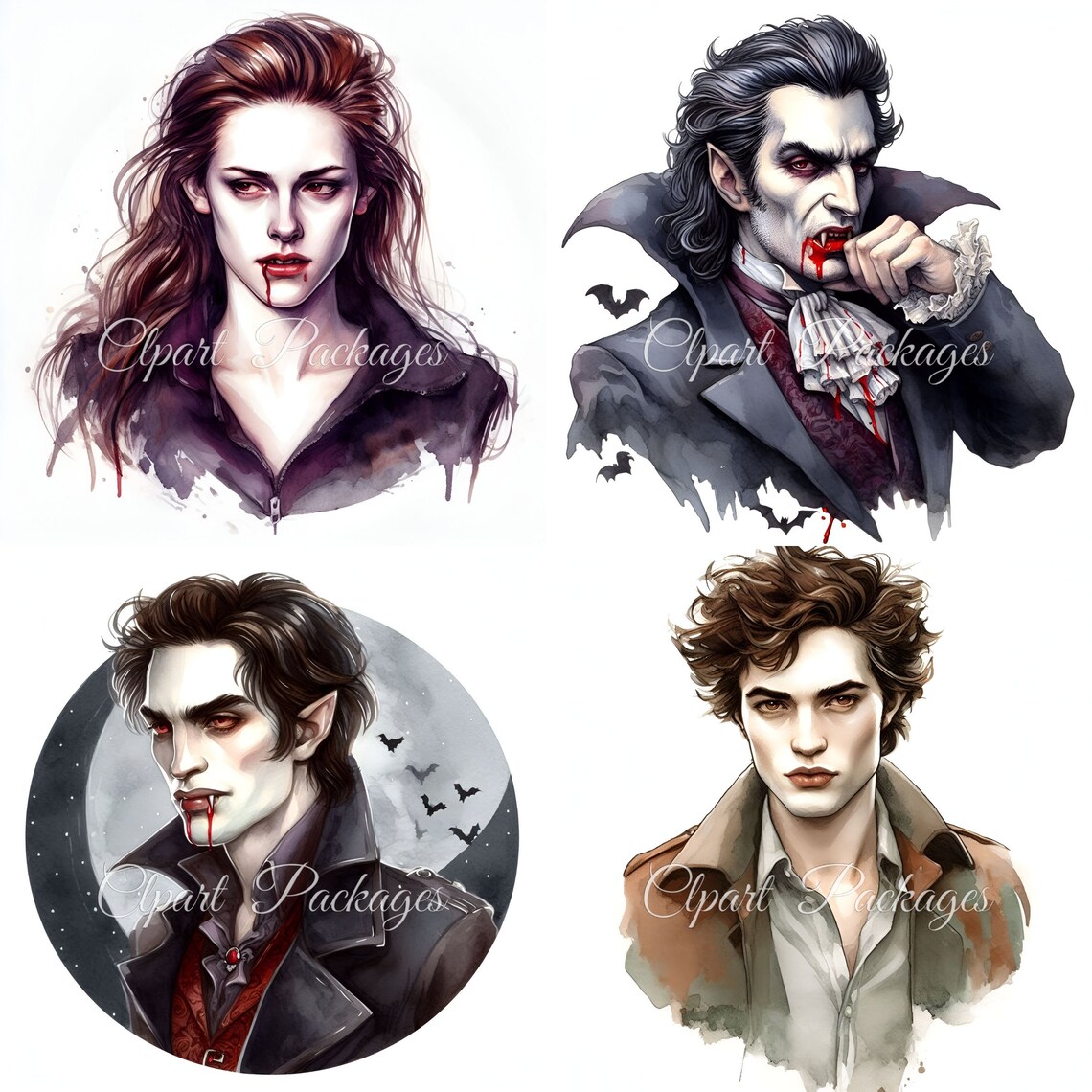 Vampire SVG PNG Collection | Watercolor Twilight Clipart | Instant ...