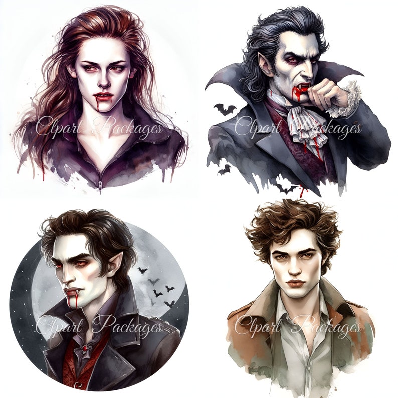 Vampire SVG PNG Collection | Watercolor Twilight Clipart | Instant ...