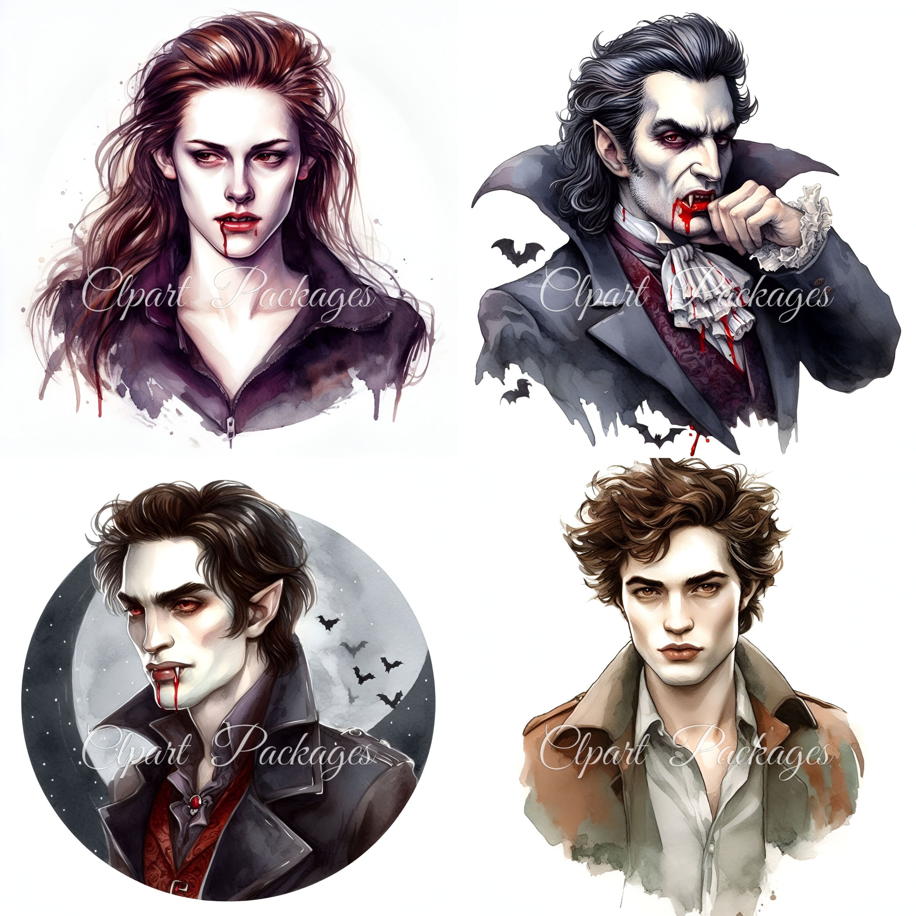 Vampire SVG PNG Collection | Watercolor Twilight Clipart | Instant ...