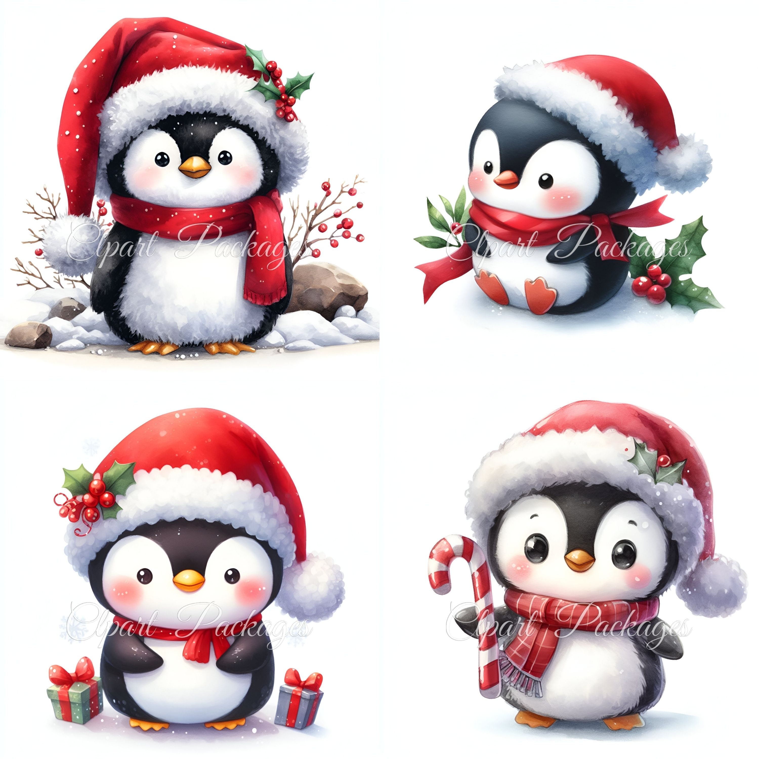 Christmas Penguin Clipart 16 PNG Bundle Cute Penguin Winter Clipart ...
