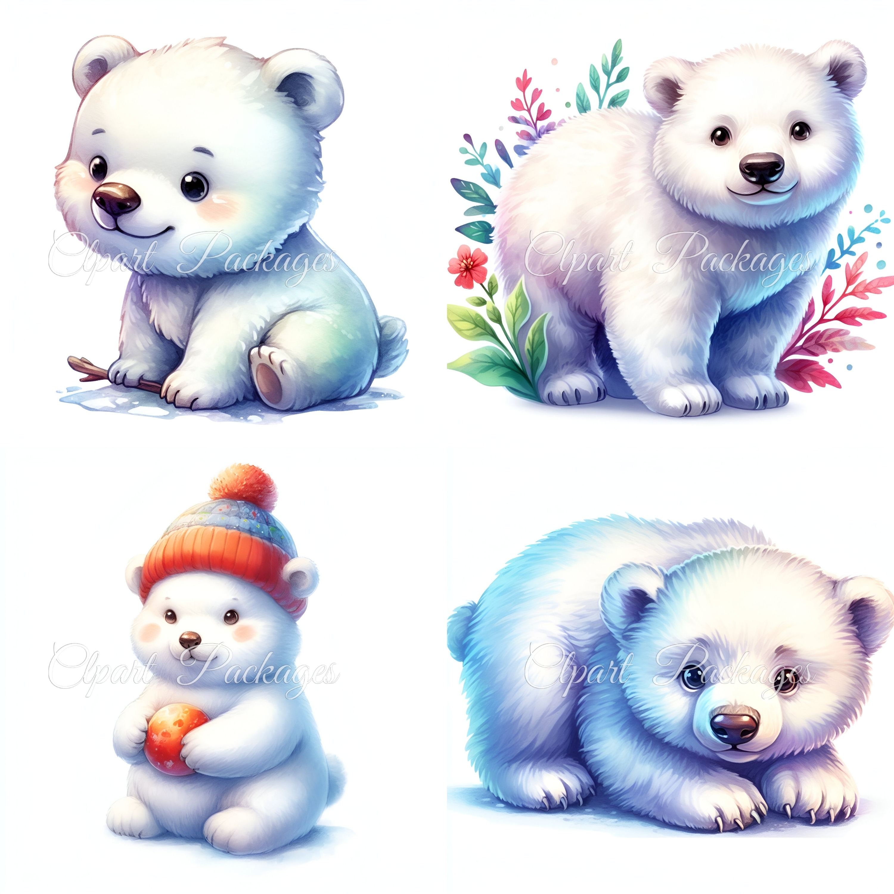 Chibi Style Polar Bear Clipart 16 PNG Bundle, Winter Clipart Bear ...