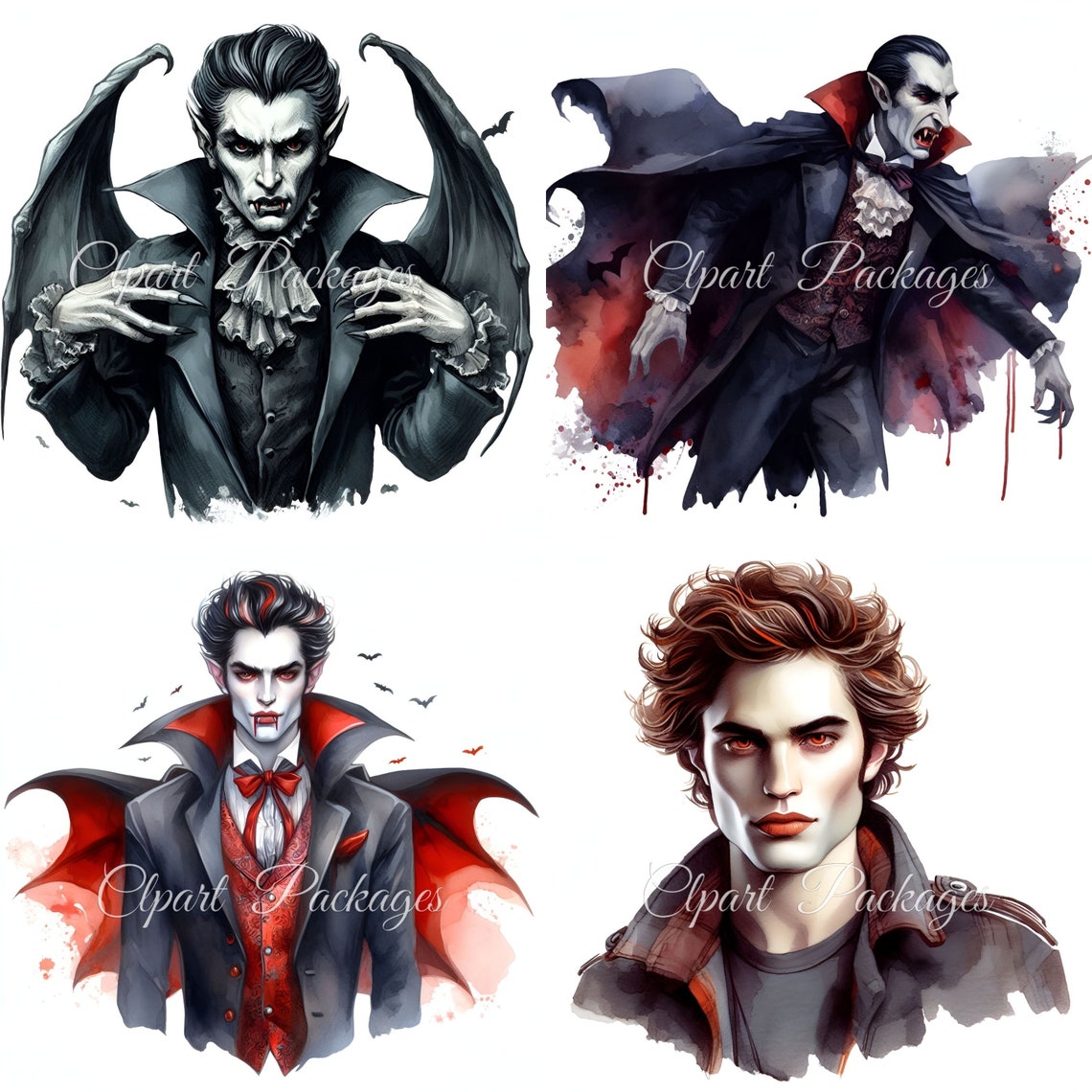 Vampire SVG PNG Collection Watercolor Twilight Clipart Instant Download ...
