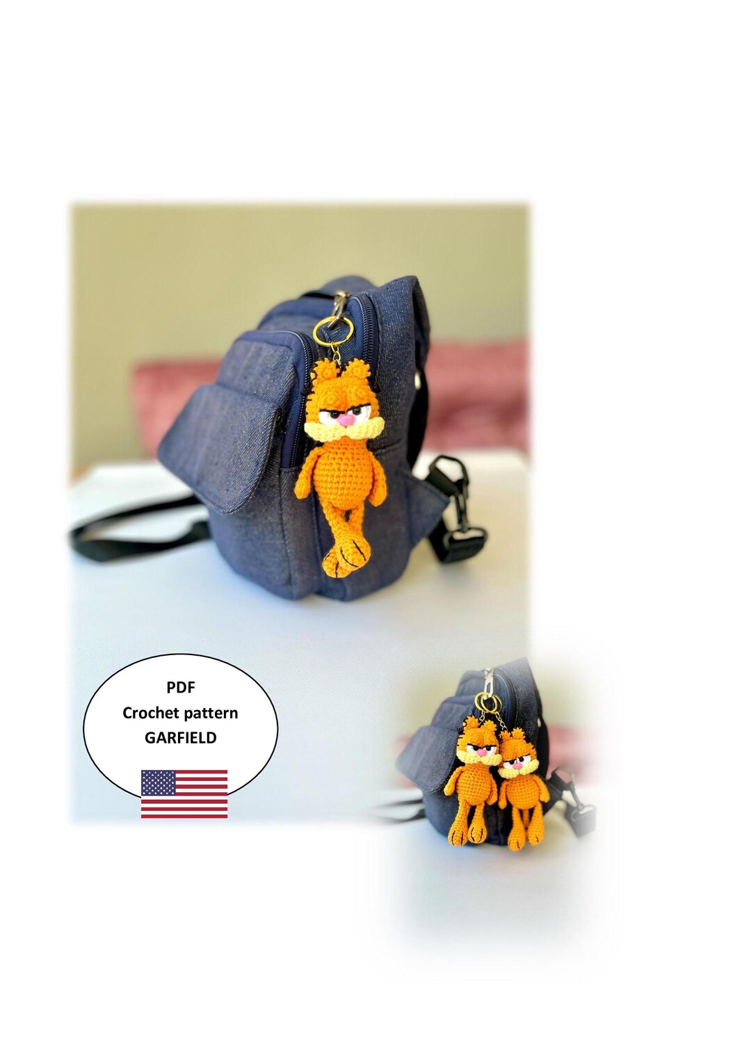 Garfield Amigurumi Crochet Keychain Pattern, Ginger Cat Pattern ...