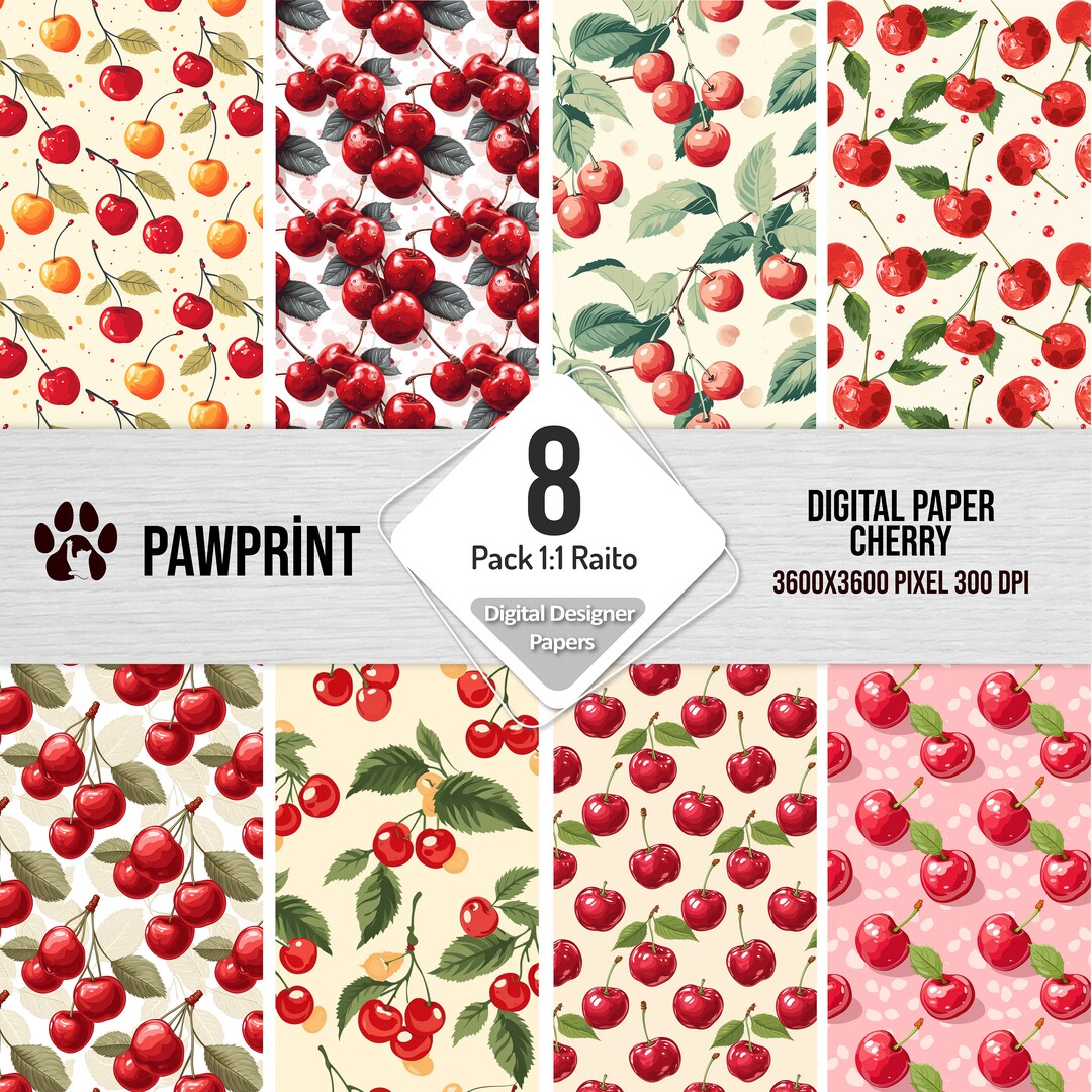Cherry Digital Paper Design, Printable, Sweet Colors and Sweet Designs ...