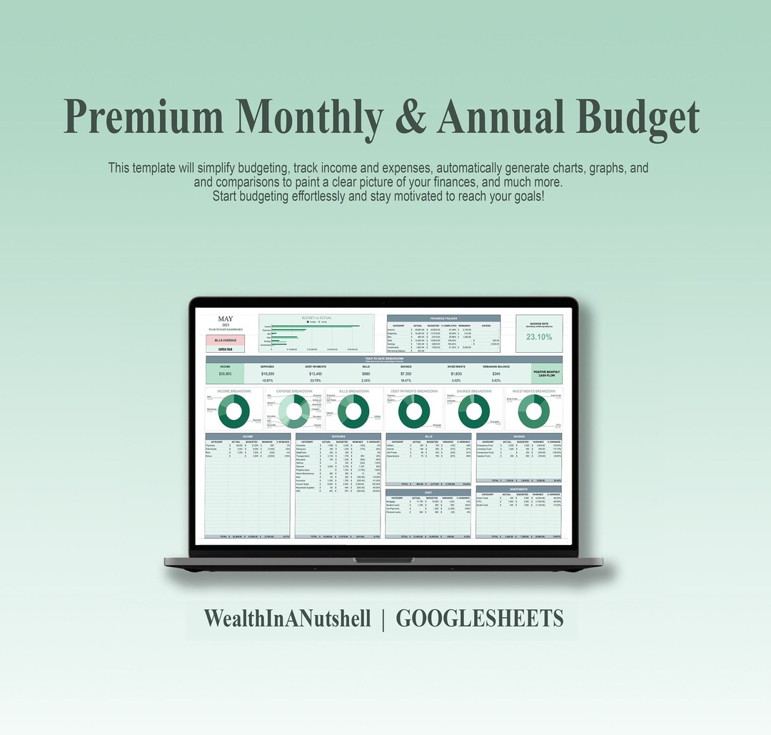 Premium Monthly and Annual Budget, Google Sheets Budget Template ...