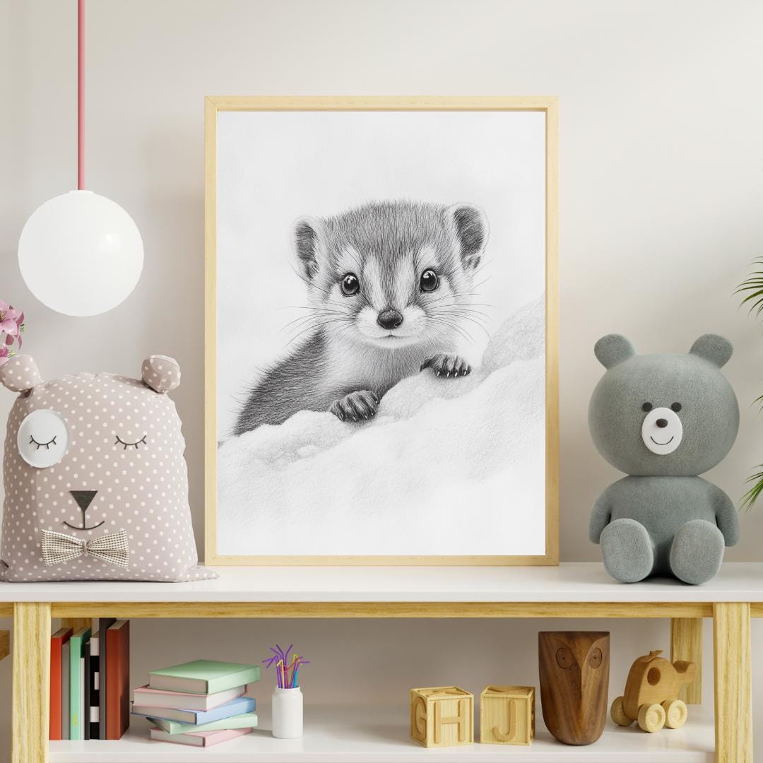 Pencil Baby Arctic Stoat Digital Print - Etsy