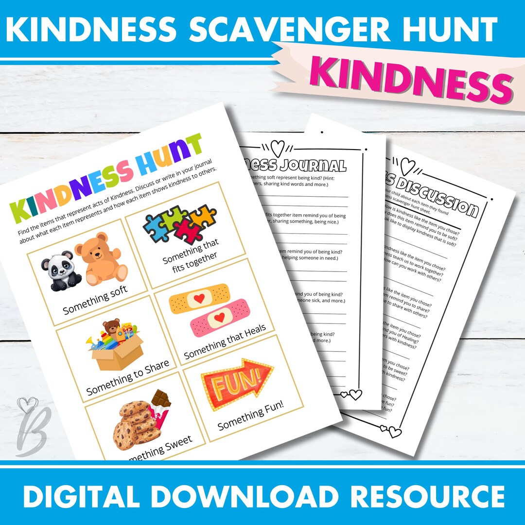 Kindness Scavenger Hunt: Kids Activity Worksheet, Journal Prompts (PDF ...
