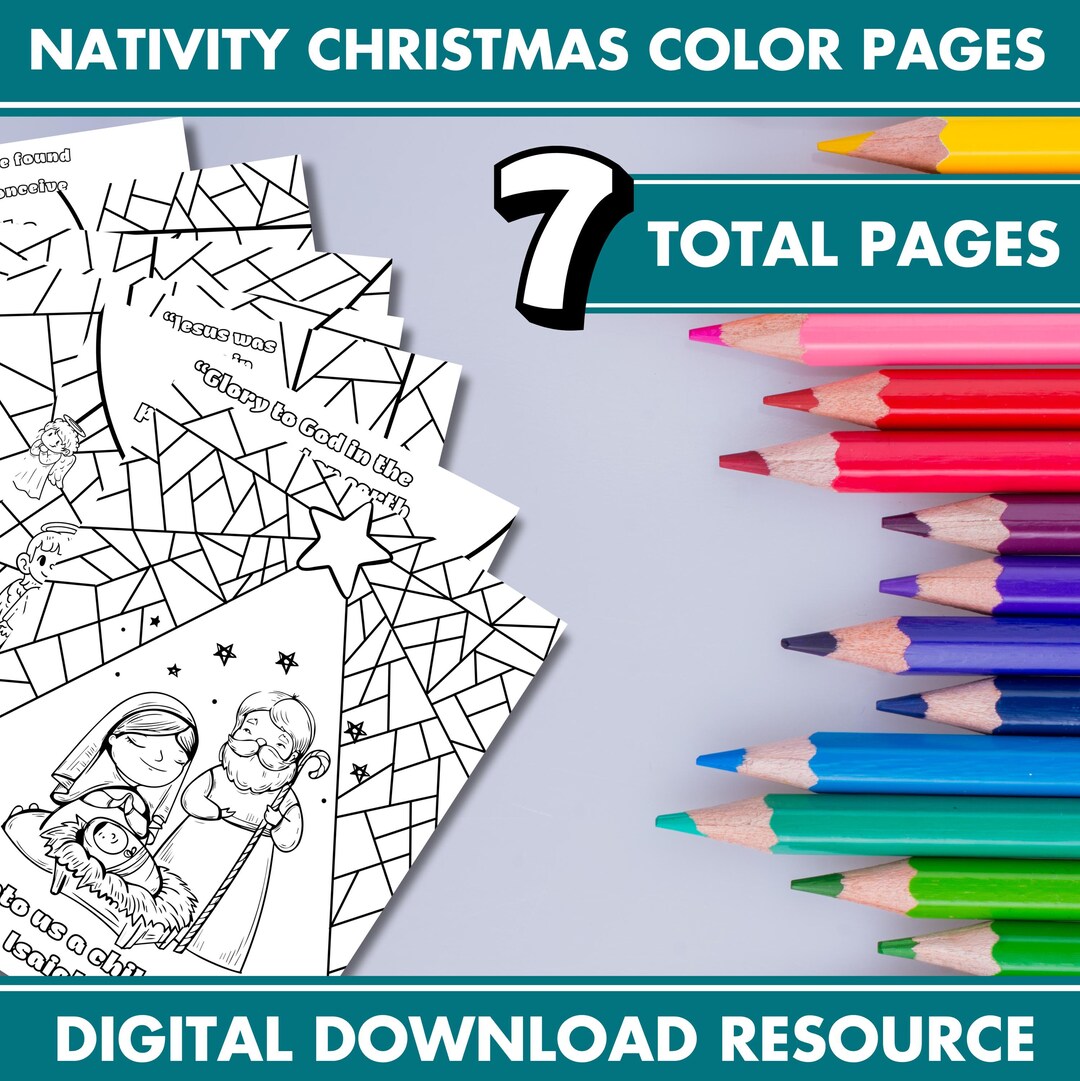 Kids Nativity Coloring Pages: Christmas Bible Verse Activity (digital ...