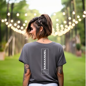Emmanuel God With Us Christian Tee, Vertical Back Designed Shirt, Jesus ...
