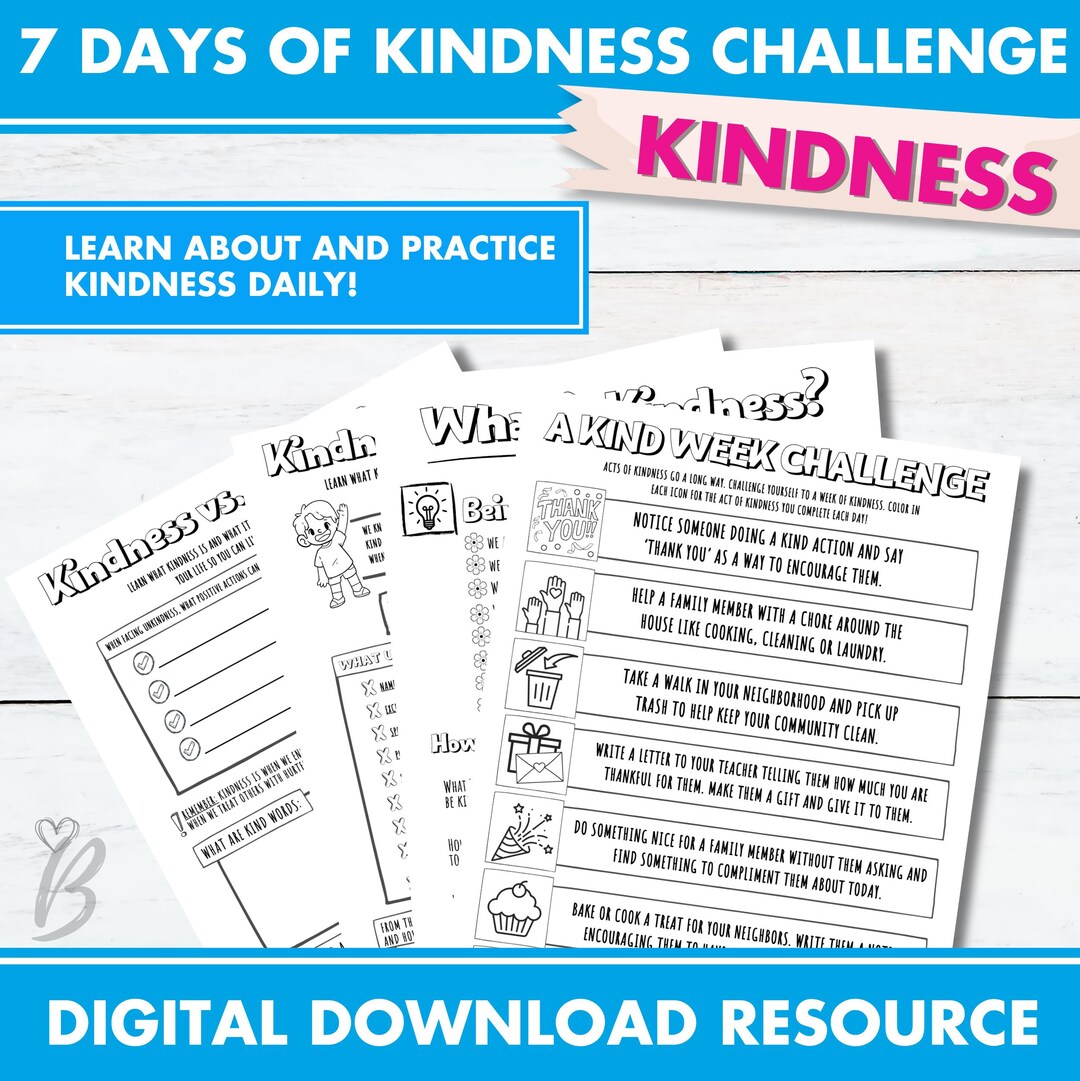Kindness Challenge Worksheets: Kids Learning Activity (PDF Download) - Etsy