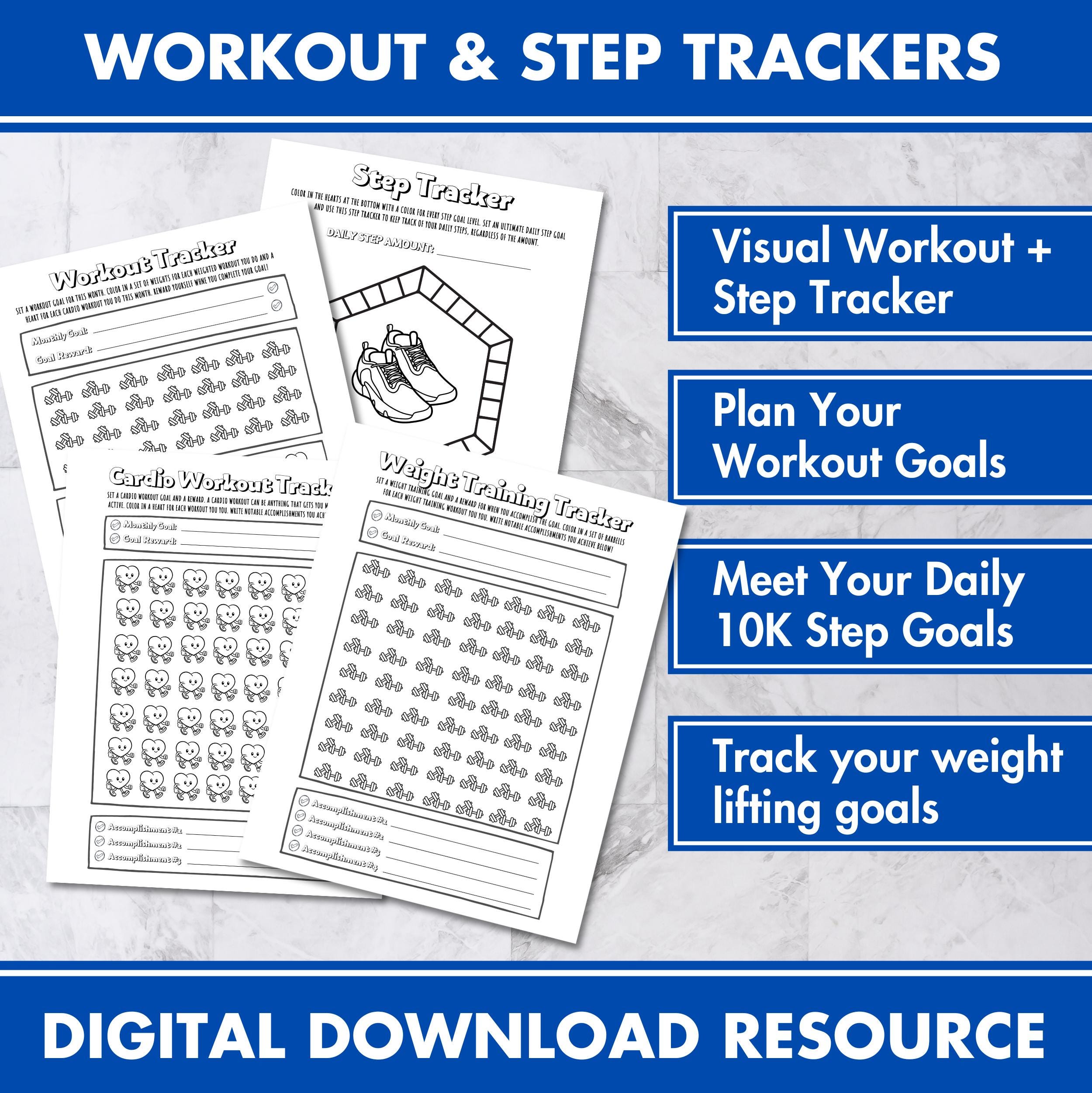 Workout Tracker Printable Bundle: Fitness & Weight Training Goals ...