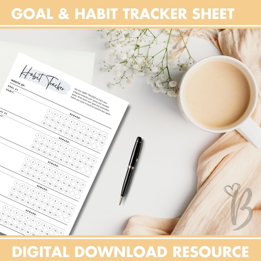 Simple Habit Tracker, Minimalistic Goal Reward Tracking Worksheet ...